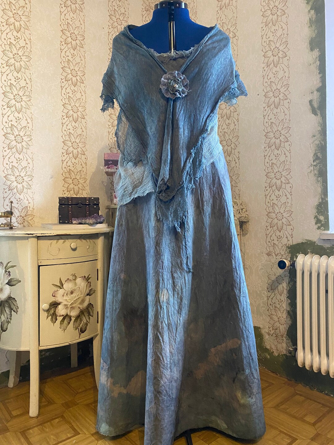 Blue Moon Viking Witch Outfit Skirt Top Stole Shawl Organic Plantdyed ...