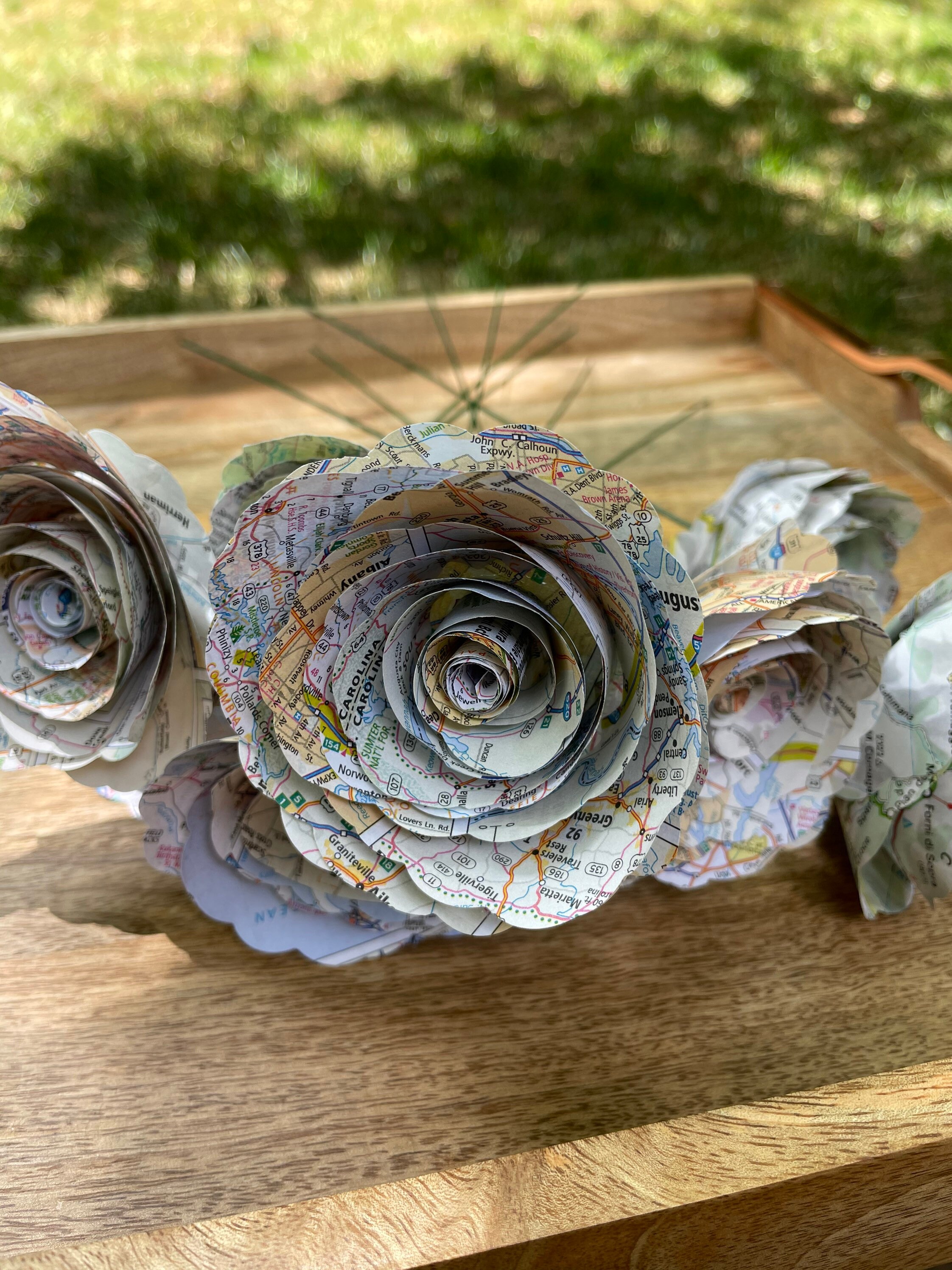 Map Paper Flowers With Stems Set of 12 Travel Theme - Etsy