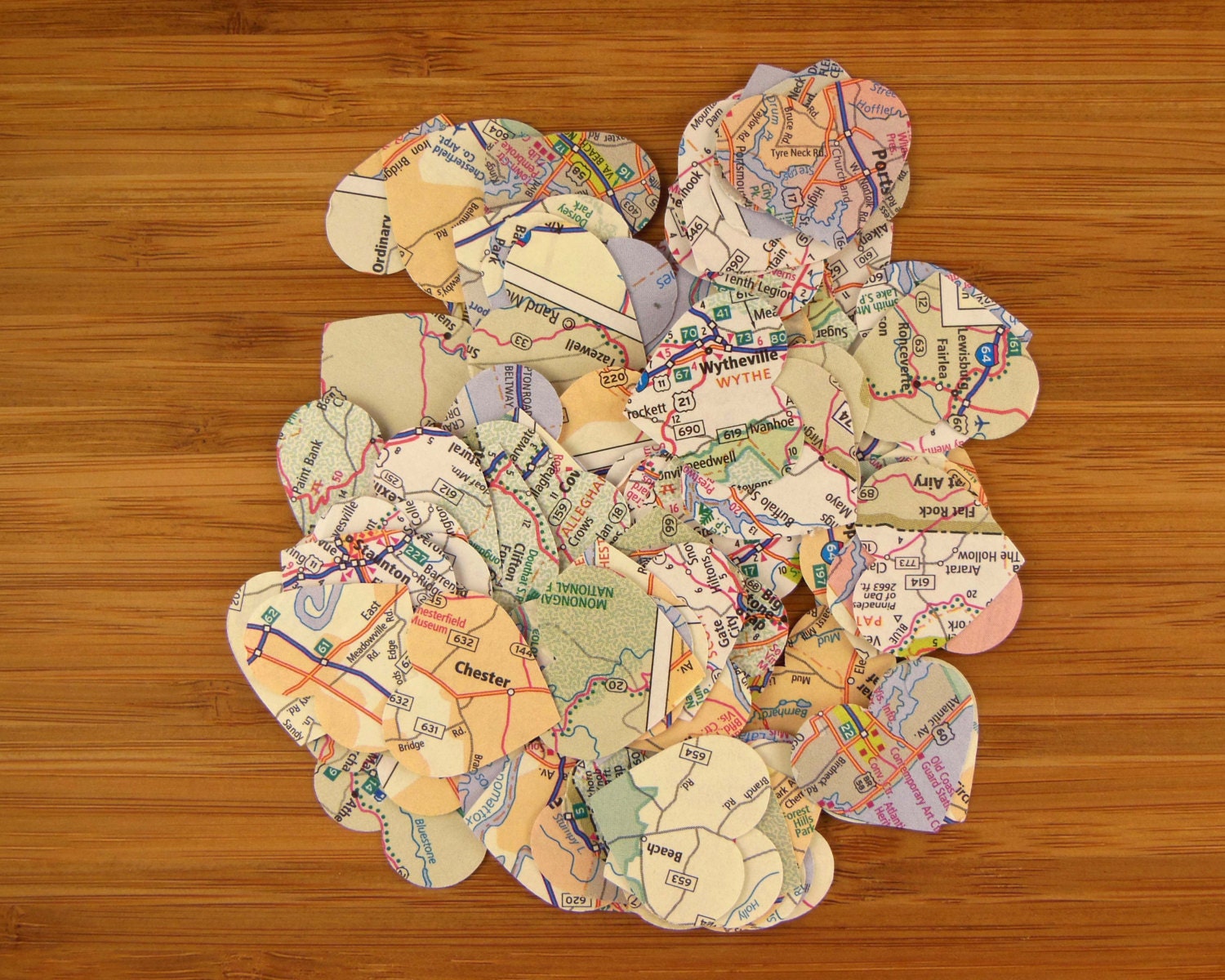 Map Heart Confetti, 100 Pieces, 1-inch, Travel Theme Decoration - Etsy
