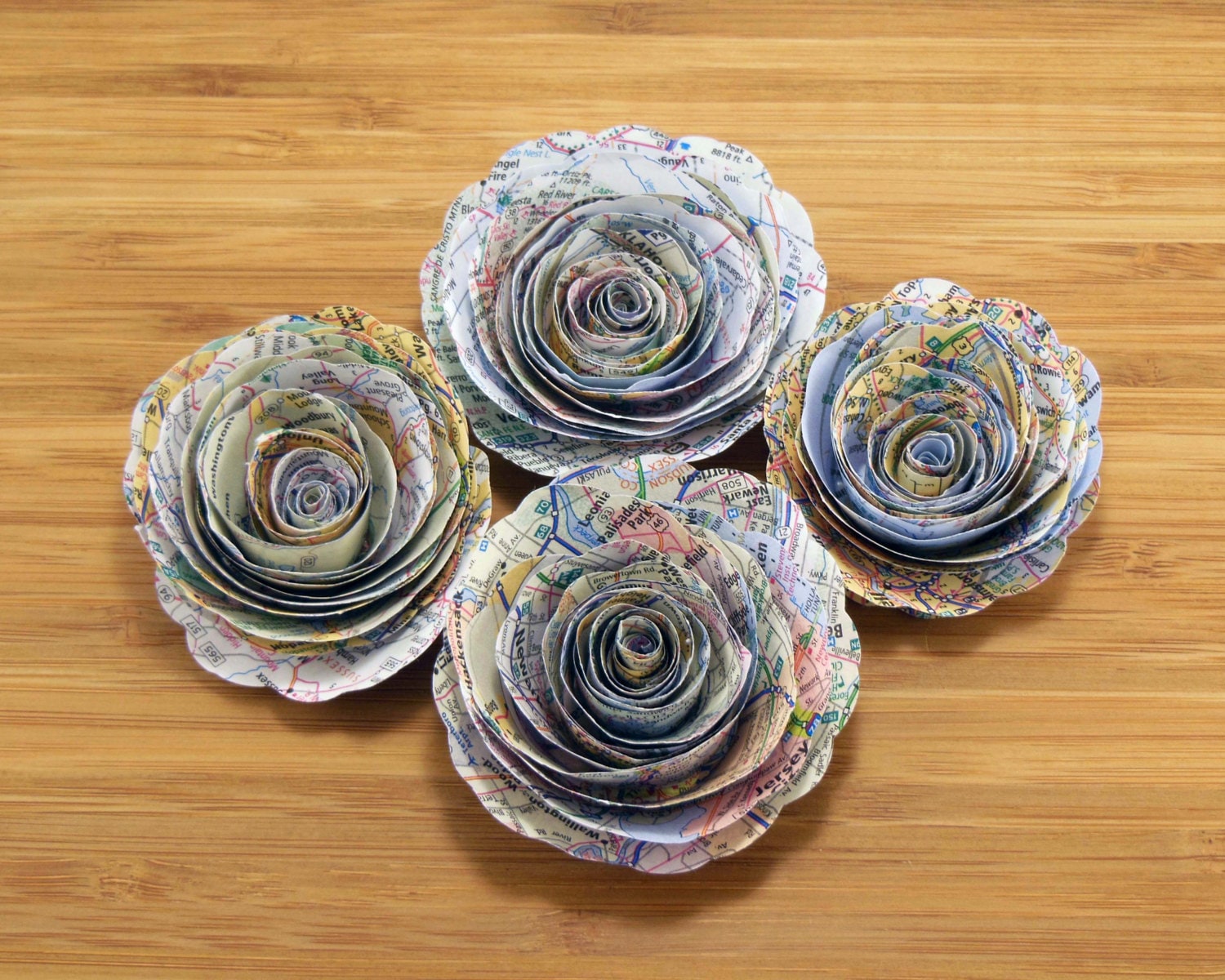 Map Paper Flowers Set of 12 Travel Theme Spiral Rose - Etsy