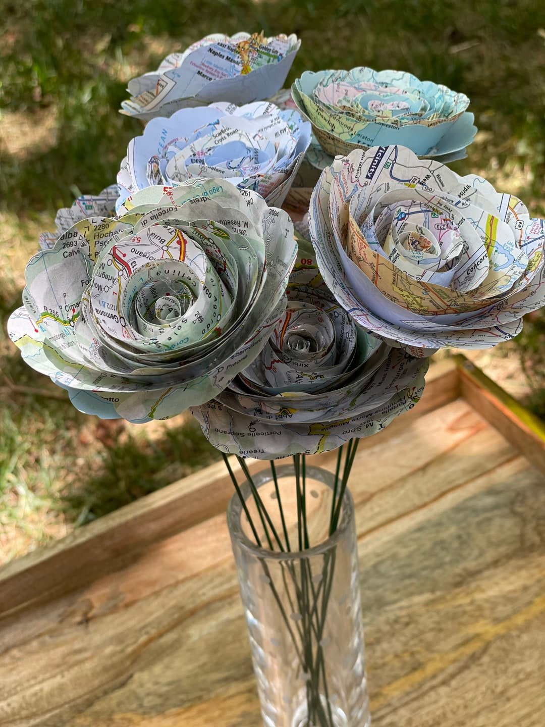 Handmade Map Paper Flowers With Stems, Travel Theme Bouquet - Etsy