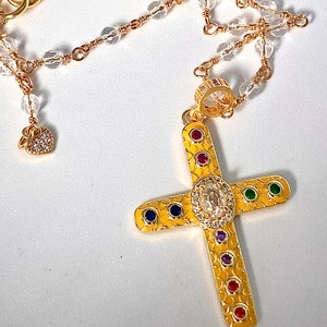 Yellow Enamel and Multi-colored Crystal Cross - Crystal Rosary Chain - Etsy