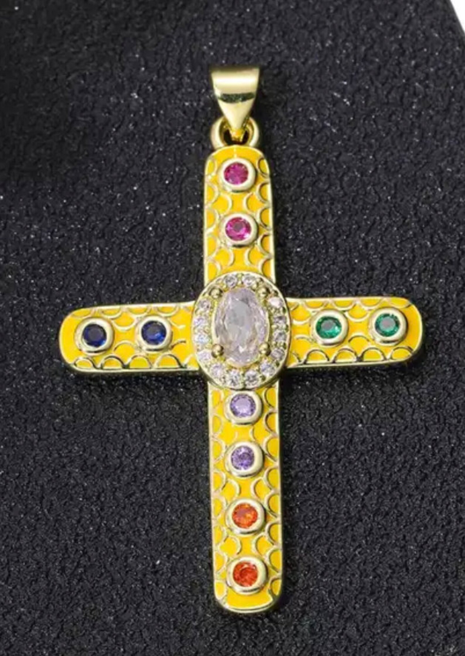 Yellow Enamel and Multi-colored Crystal Cross - Crystal Rosary Chain - Etsy