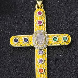 Yellow Enamel and Multi-colored Crystal Cross - Crystal Rosary Chain - Etsy