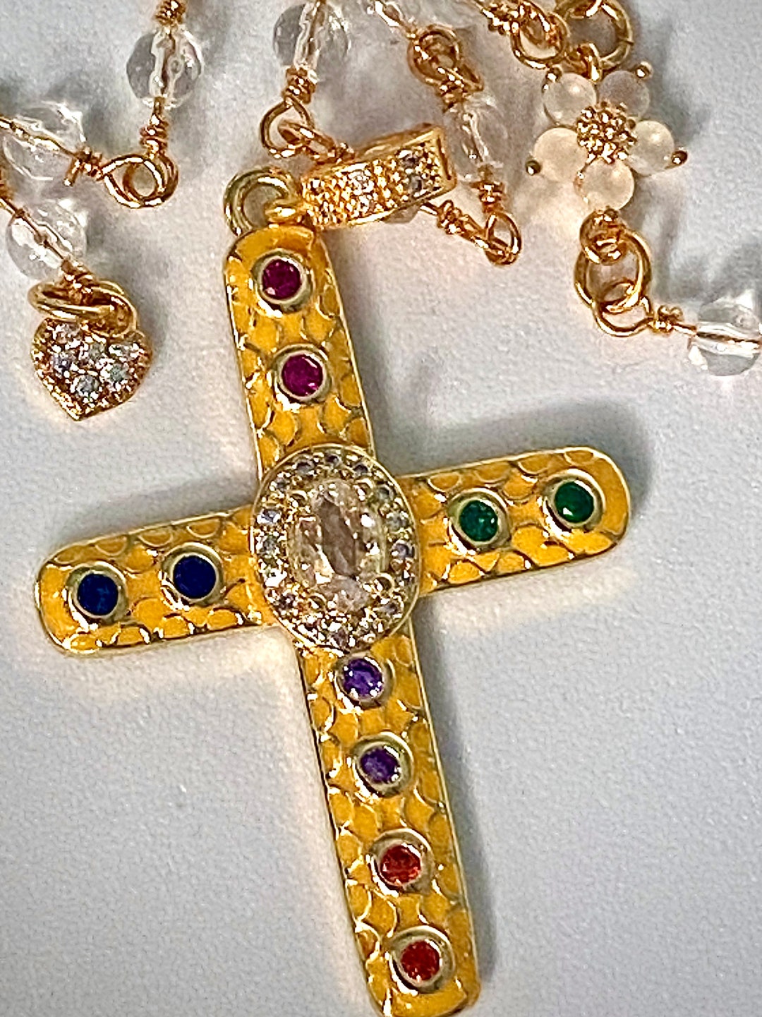 Yellow Enamel and Multi-colored Crystal Cross Crystal Rosary Chain - Etsy