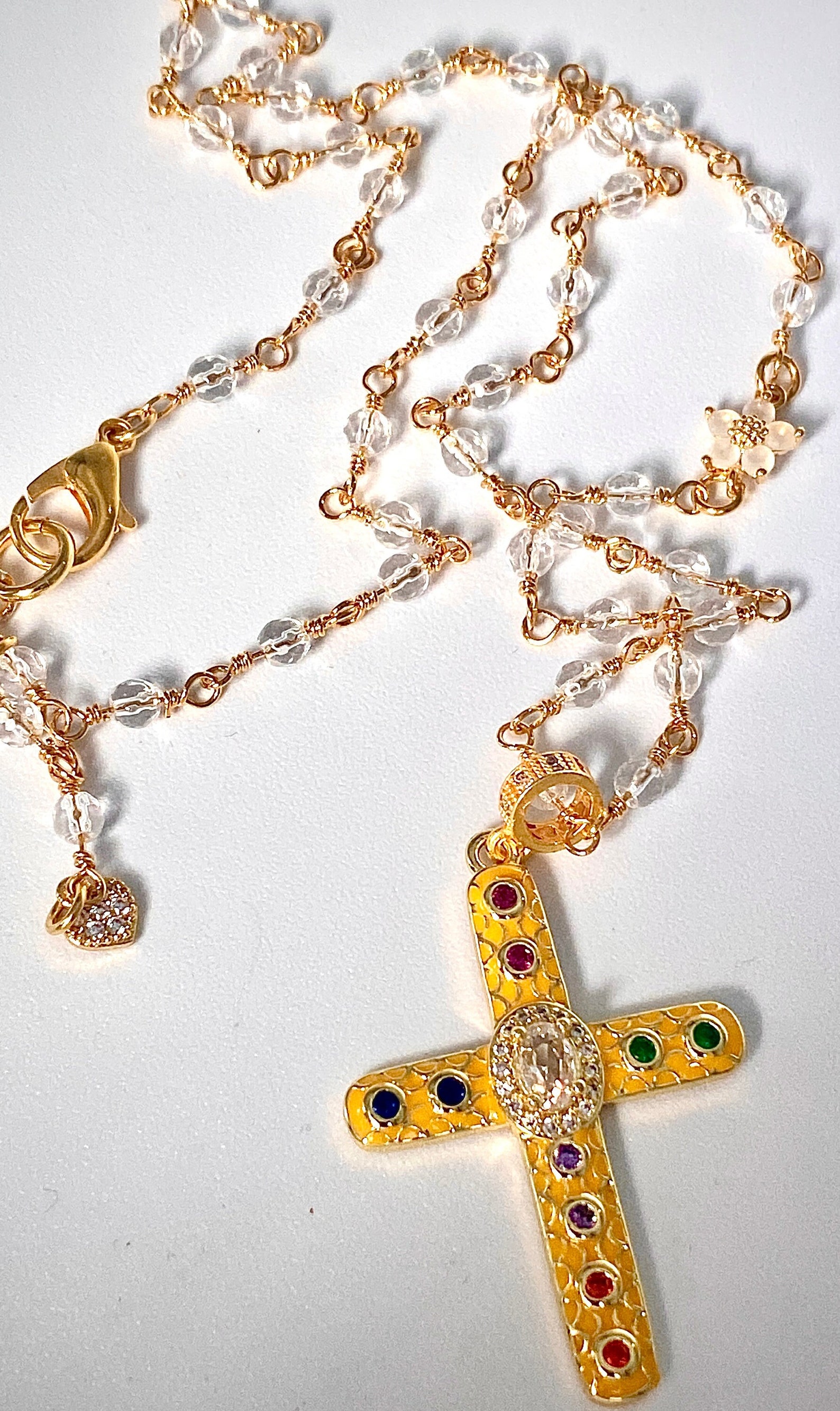 Yellow Enamel and Multi-colored Crystal Cross - Crystal Rosary Chain - Etsy