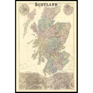 19th Century Scotland Map Poster - Antique Wall Art Print Matte Finish ...