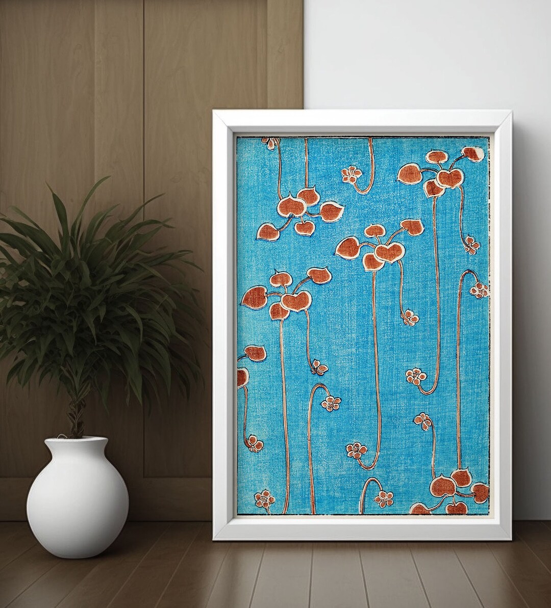 Red Flowers on Turquoise Bijutsu Sekai Japanese Art Print - Etsy
