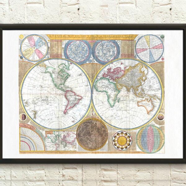 18th Century World Map Poster - Etsy