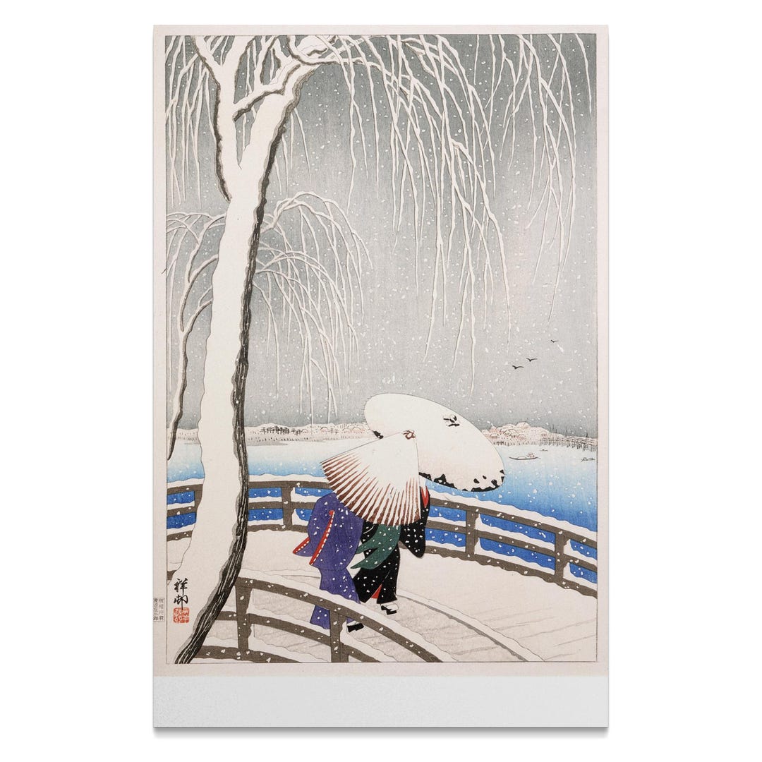 Vintage Japanese Snowfall Art Print Traditional Ukiyo-e Wall Decor ...