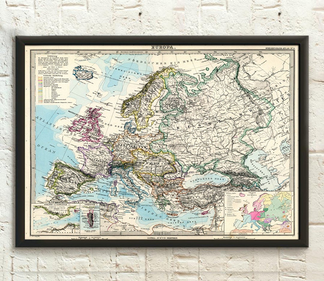 Old Map of Europe 1891 in German Language Vintage Poster Europe Map ...