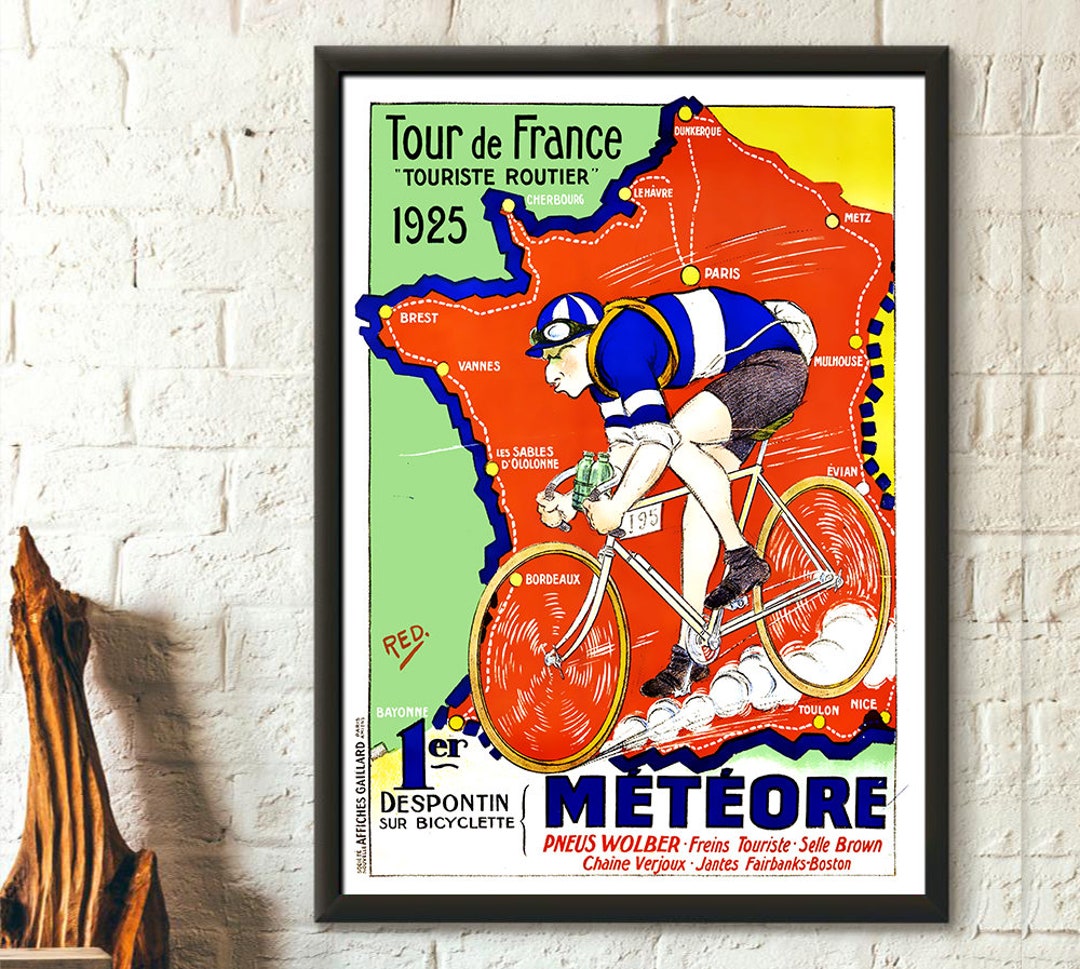 Tour De France Print 1925 Tour De France Poster Vintage Bicycle Poster ...