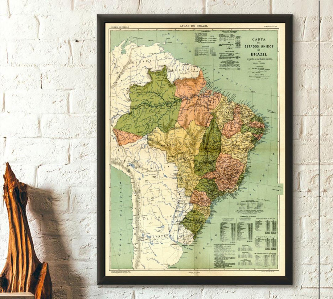 Atlas Do Brazil 1909 Map of Brazil Rio De Janeiro Poster Travel Poster ...