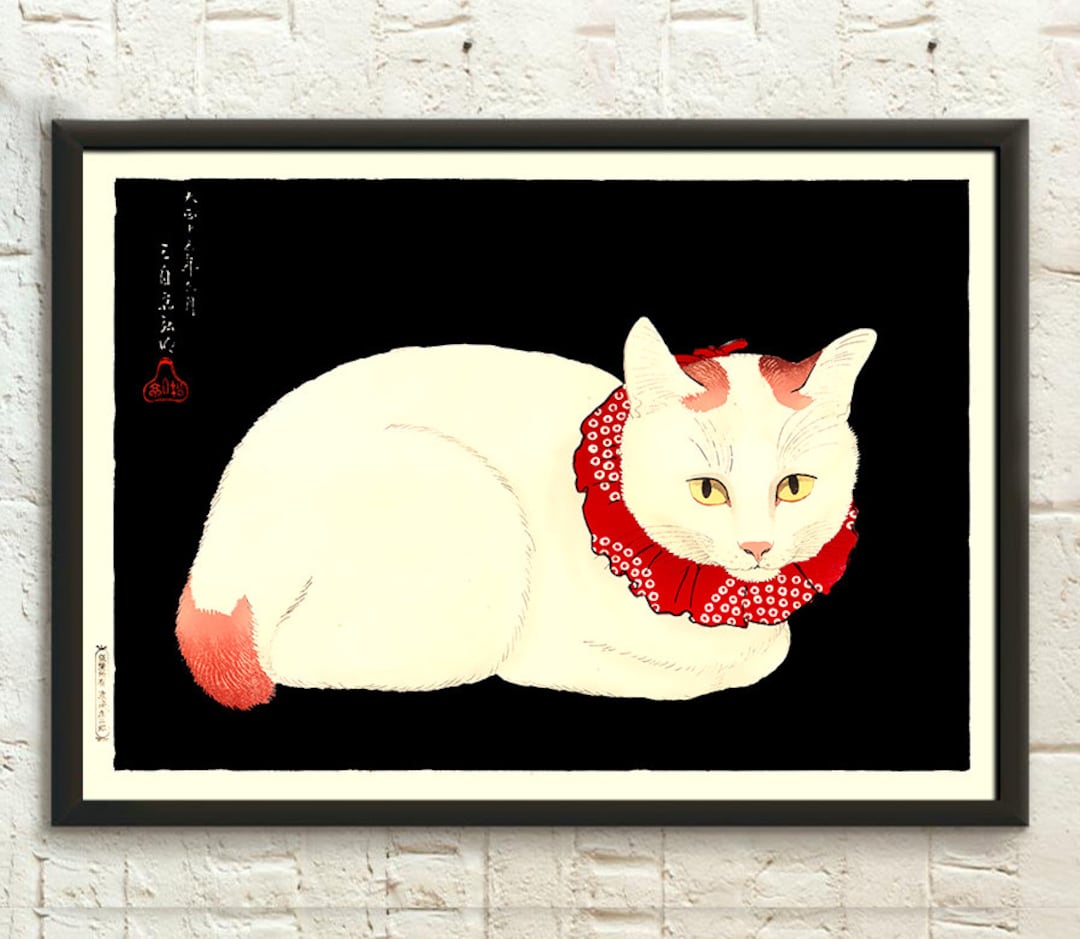 Japanese Art Print White Cat 1934 Ukiyo Poster Japan Art Japanese Wall ...