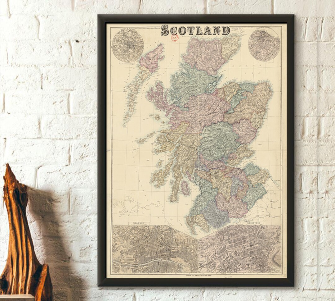 Printed on Matte Paper - 19th Century Map of Scotland Antique Map ...