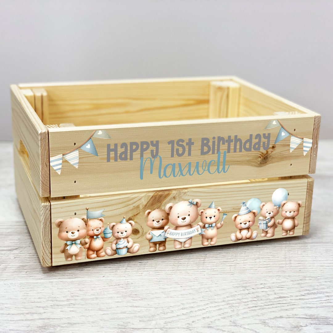 Personalised Birthday Crate - Birthday Bear - First Birthday Crate ...