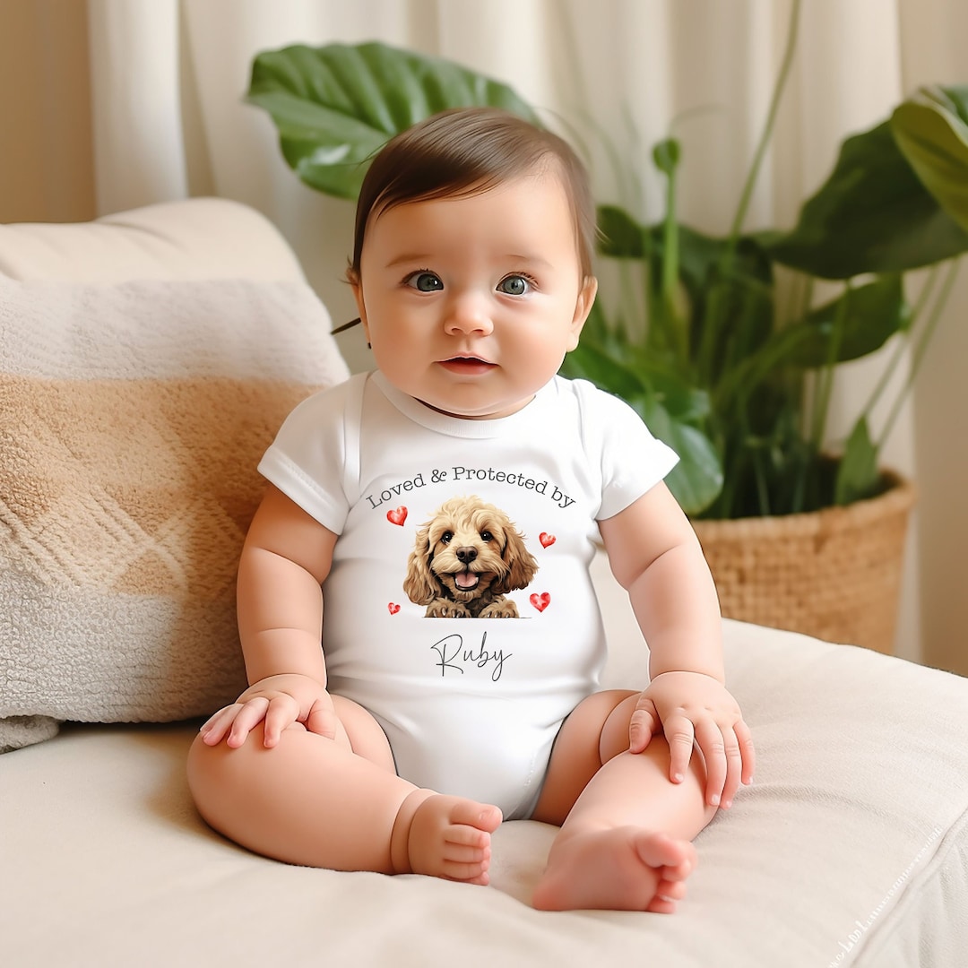 Loved and Protected by Dogs Baby Vest | Sleepsuit Bib T-shirt New Baby ...