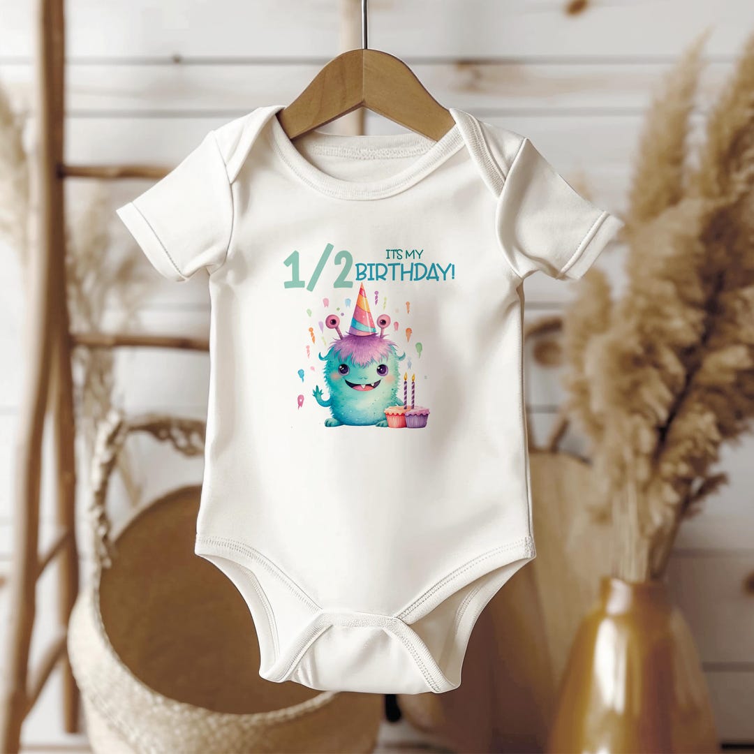 Half Way to One Baby Vest - Monster - Watercolour - Unisex - Half ...