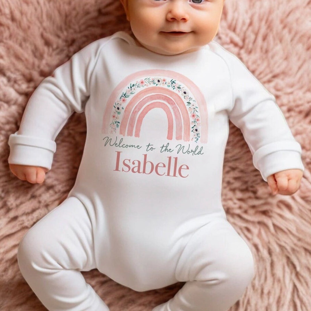Personalised Hello World Babygrow Sleepsuit, Vest, New Girl Gift ...