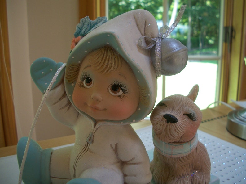 Ceramic Christmas Sweet Tot and Puppy on Sled Christmas - Etsy