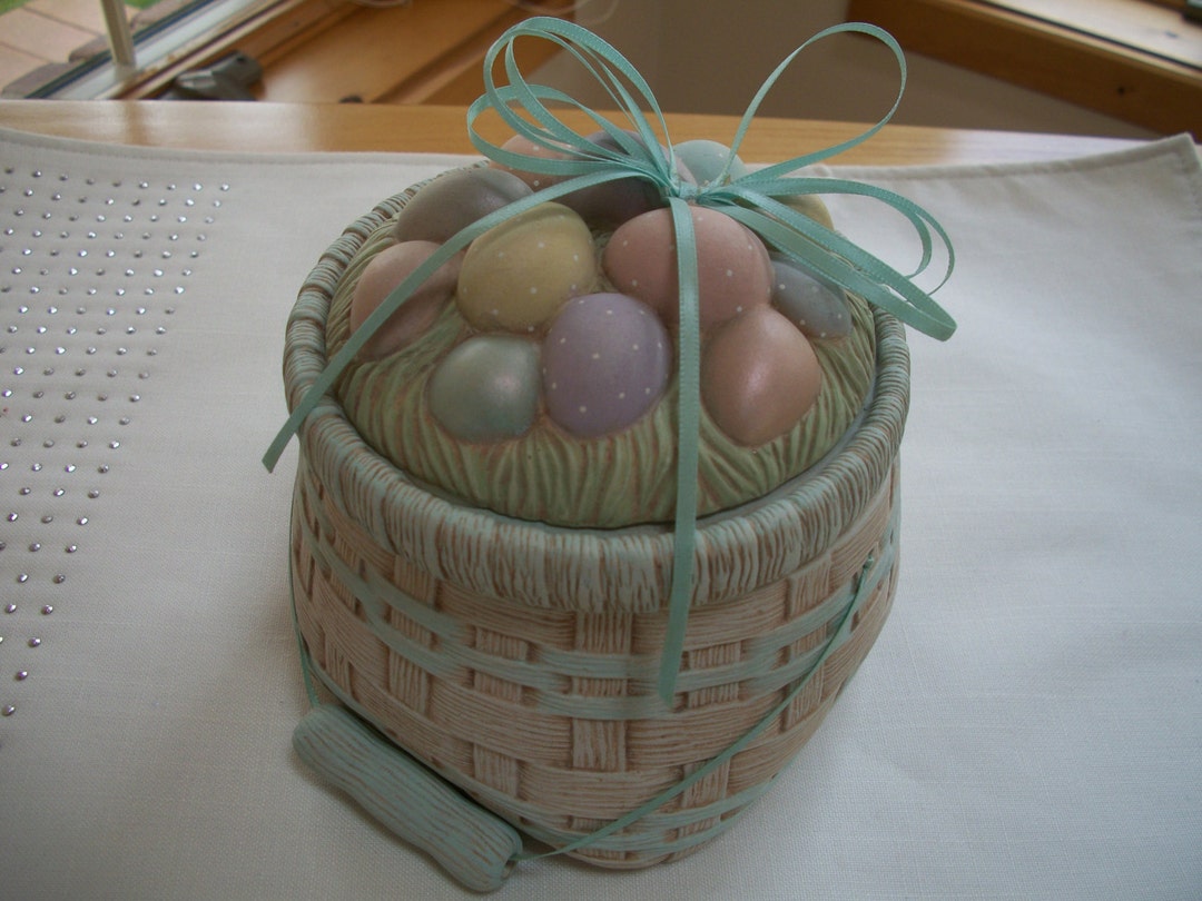 Ceramic Easter Egg Basket,container,novelty Trinket Box,candy Dish - Etsy