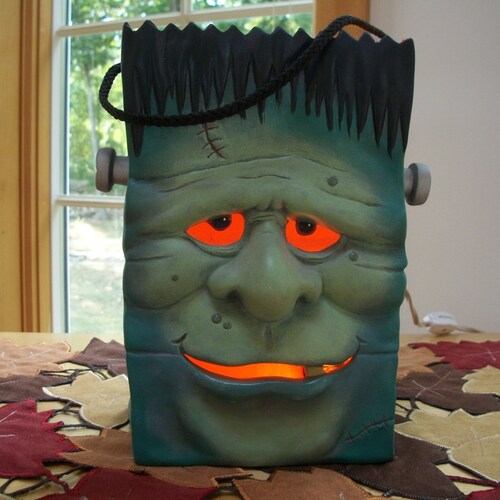 Ceramic Lighted a Frankenstein Lighted Halloween Frankie | Etsy