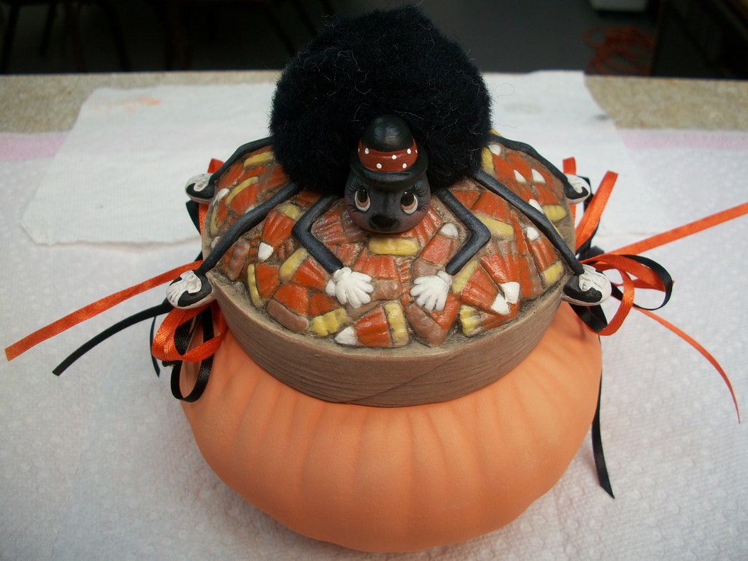 Ceramic Halloween Spider Candy Corn Candy Dish,trinket Box - Etsy
