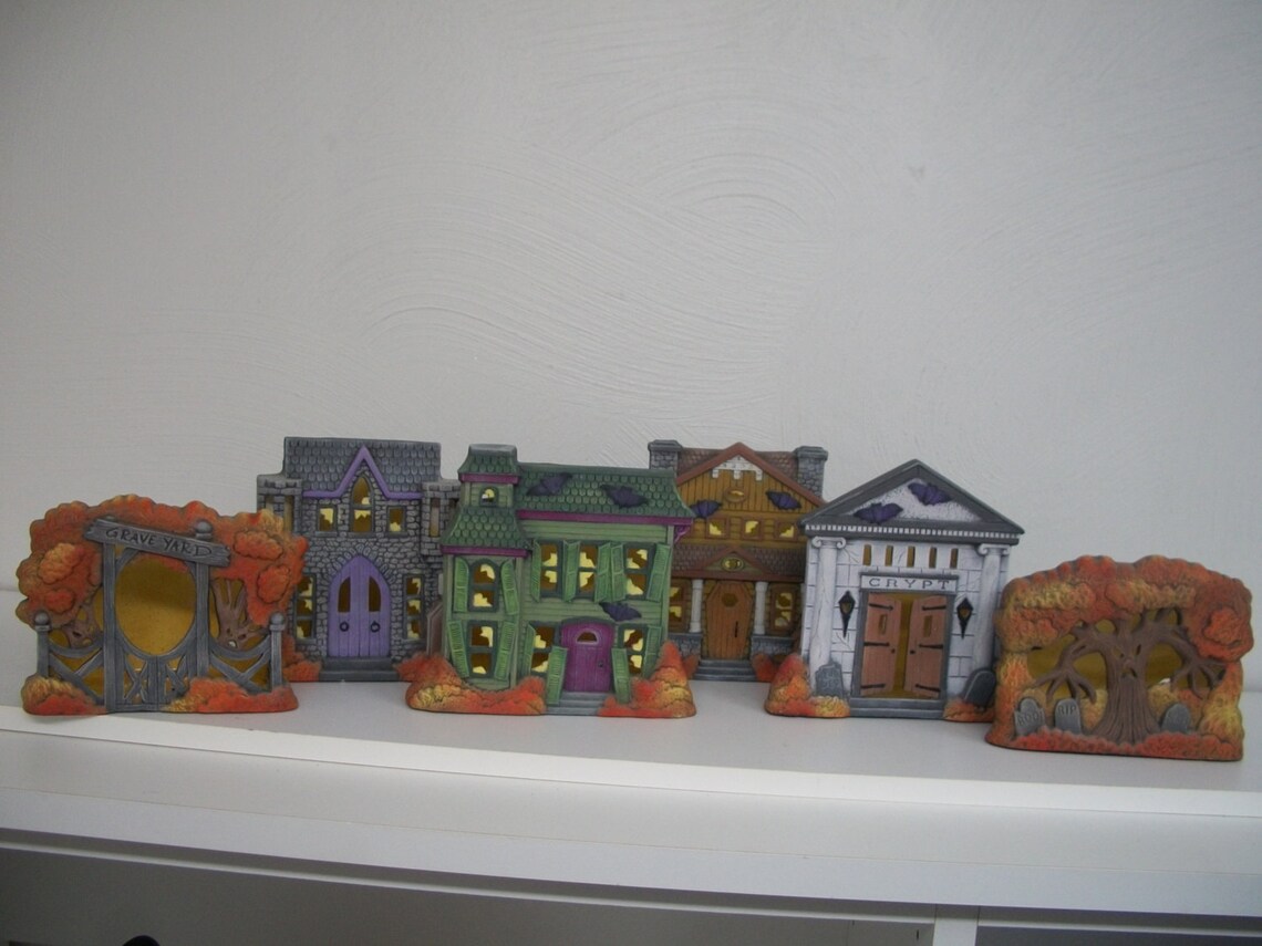 Ceramic Halloween Haunted Houses Votive Village Set of Six - Etsy