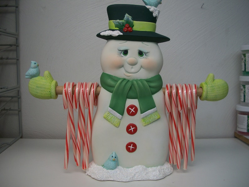 Ceramic Christmas snowman candy cane holder Christmas | Etsy