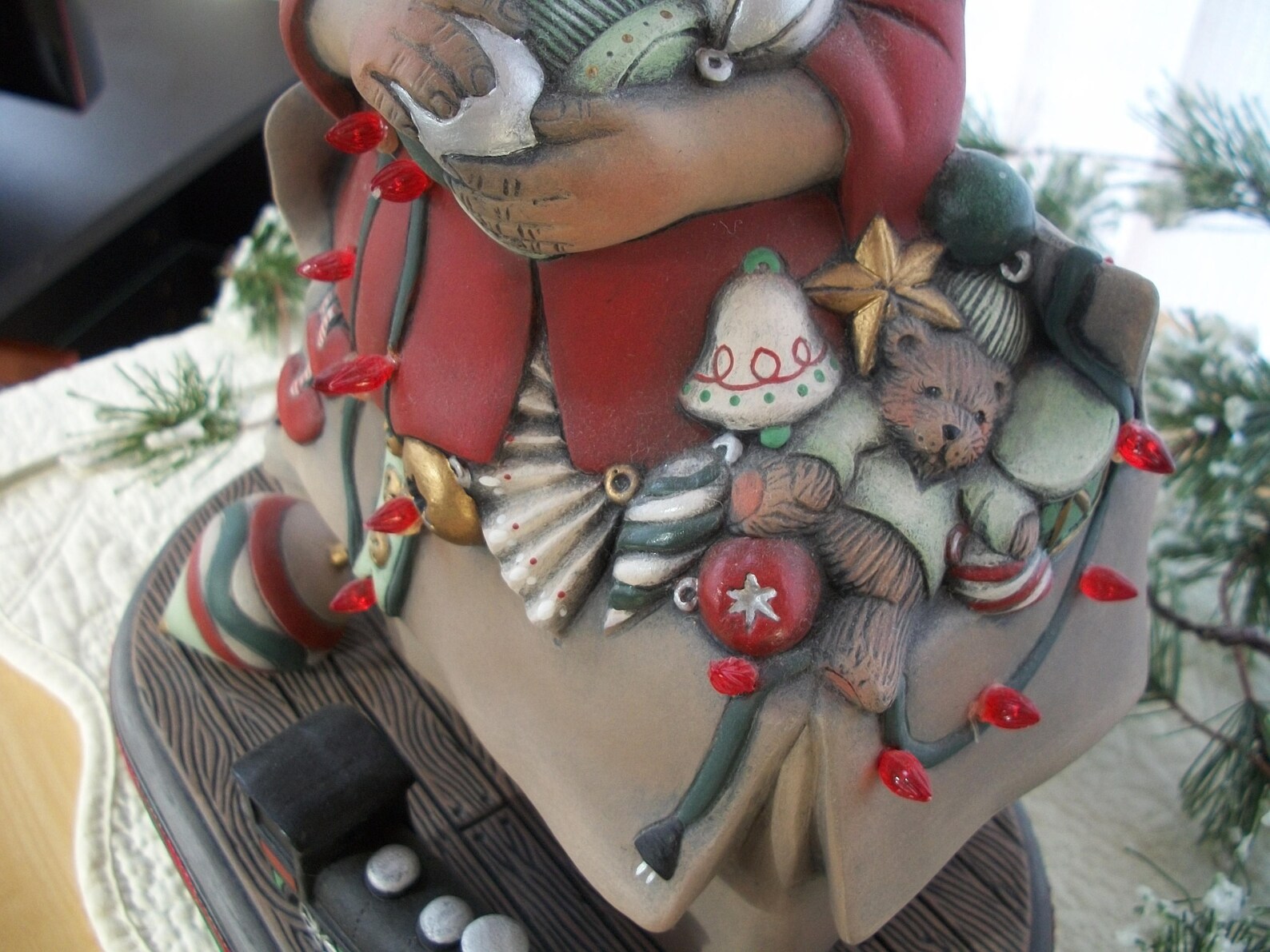 Ceramic Santa's Helper Elf in Box of Decorations, Ornaments Lighted ...
