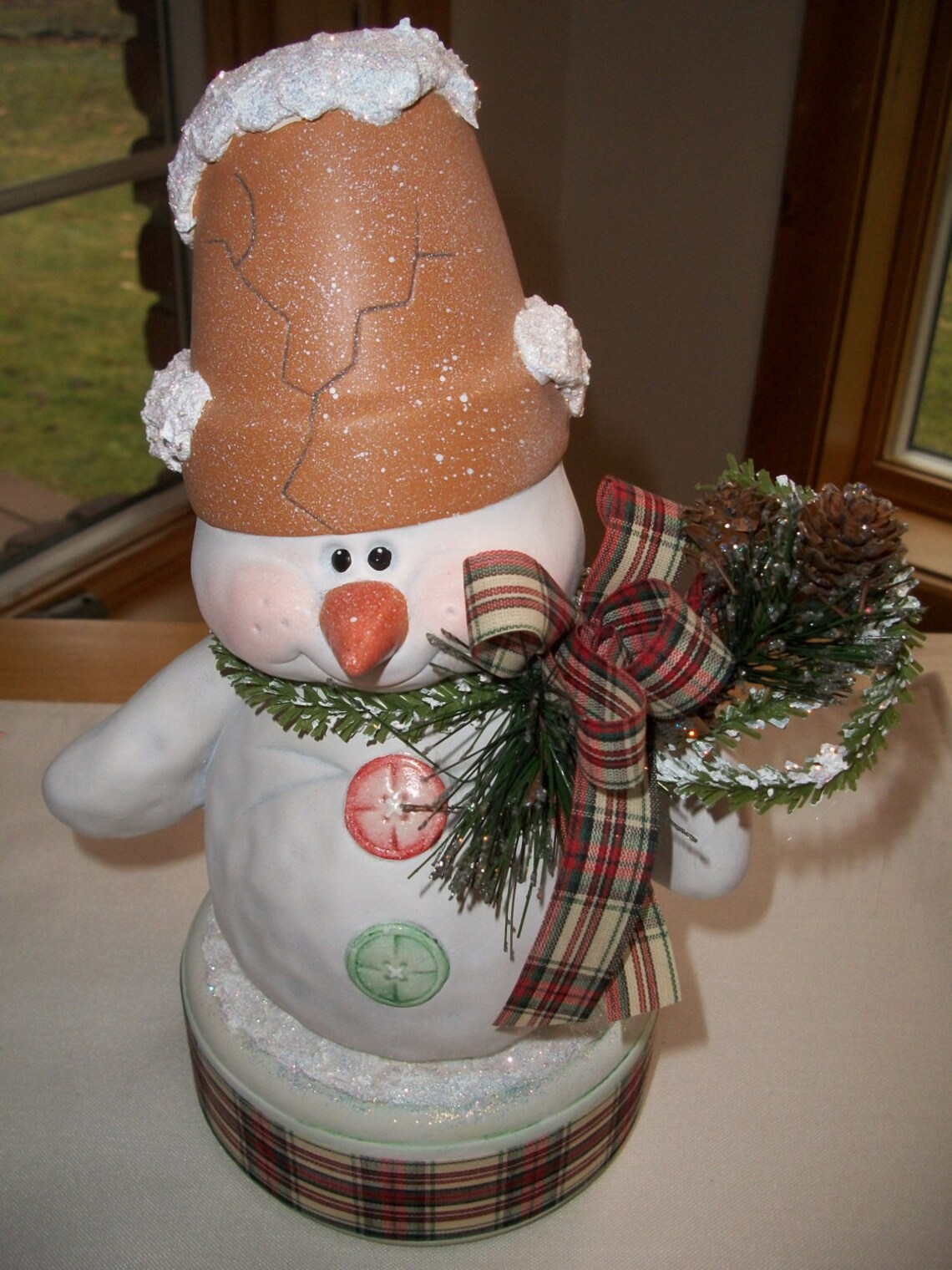 Ceramic Snowman Crackpot Snowman on Snowy Base - Etsy