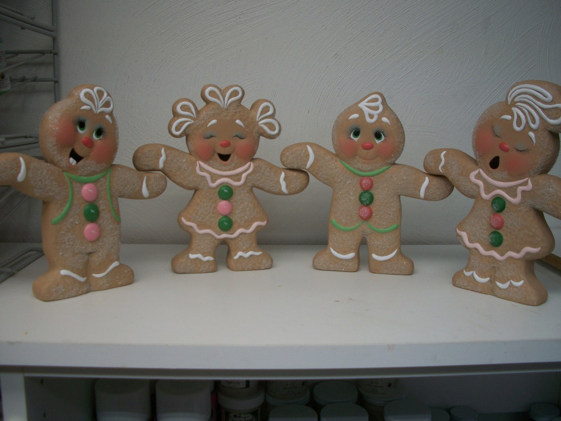 Ceramic Christmas Gingerbread girl and boy hand holding set of | Etsy