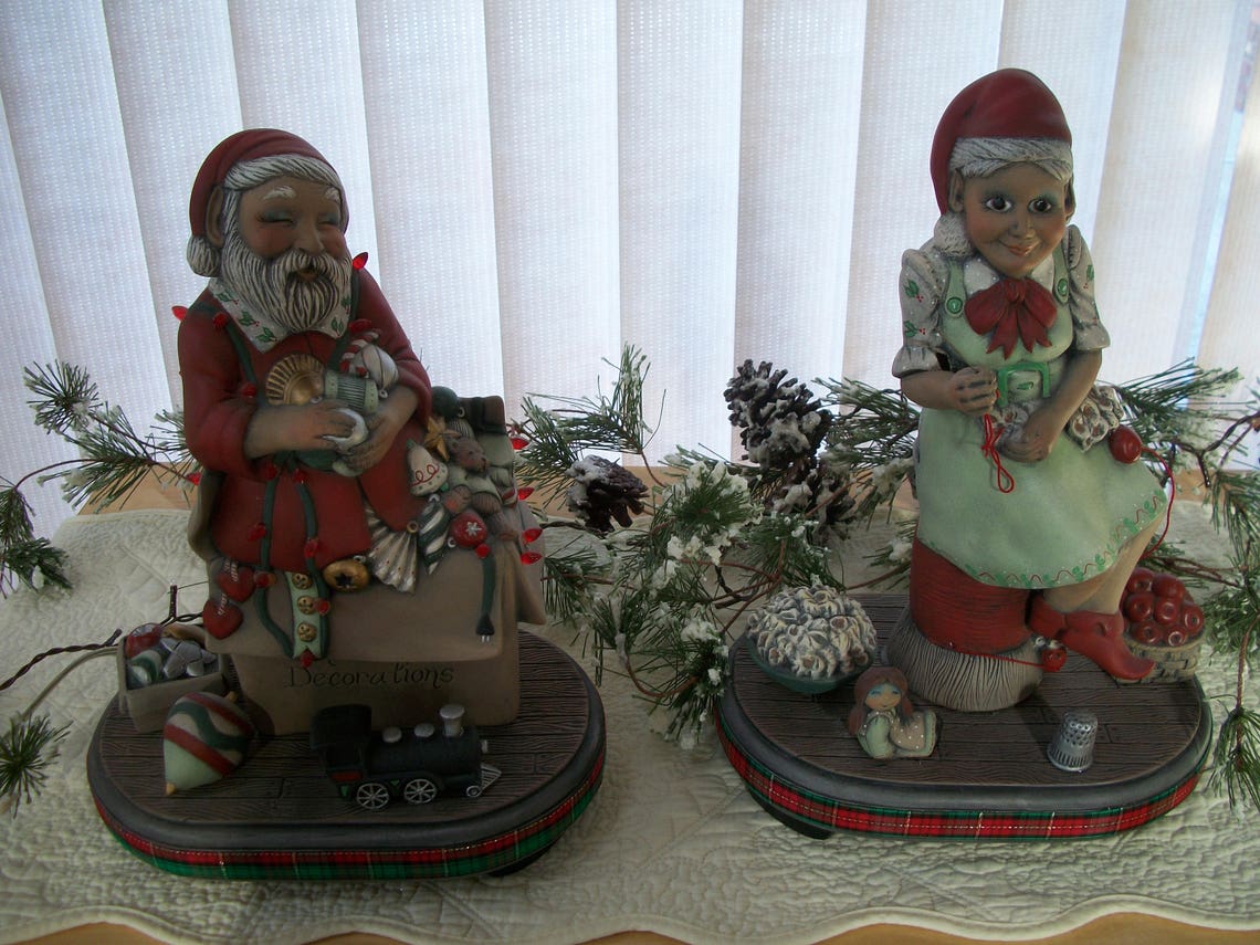 Ceramic Santa's Helper Elf in Box of Decorations, Ornaments Lighted ...