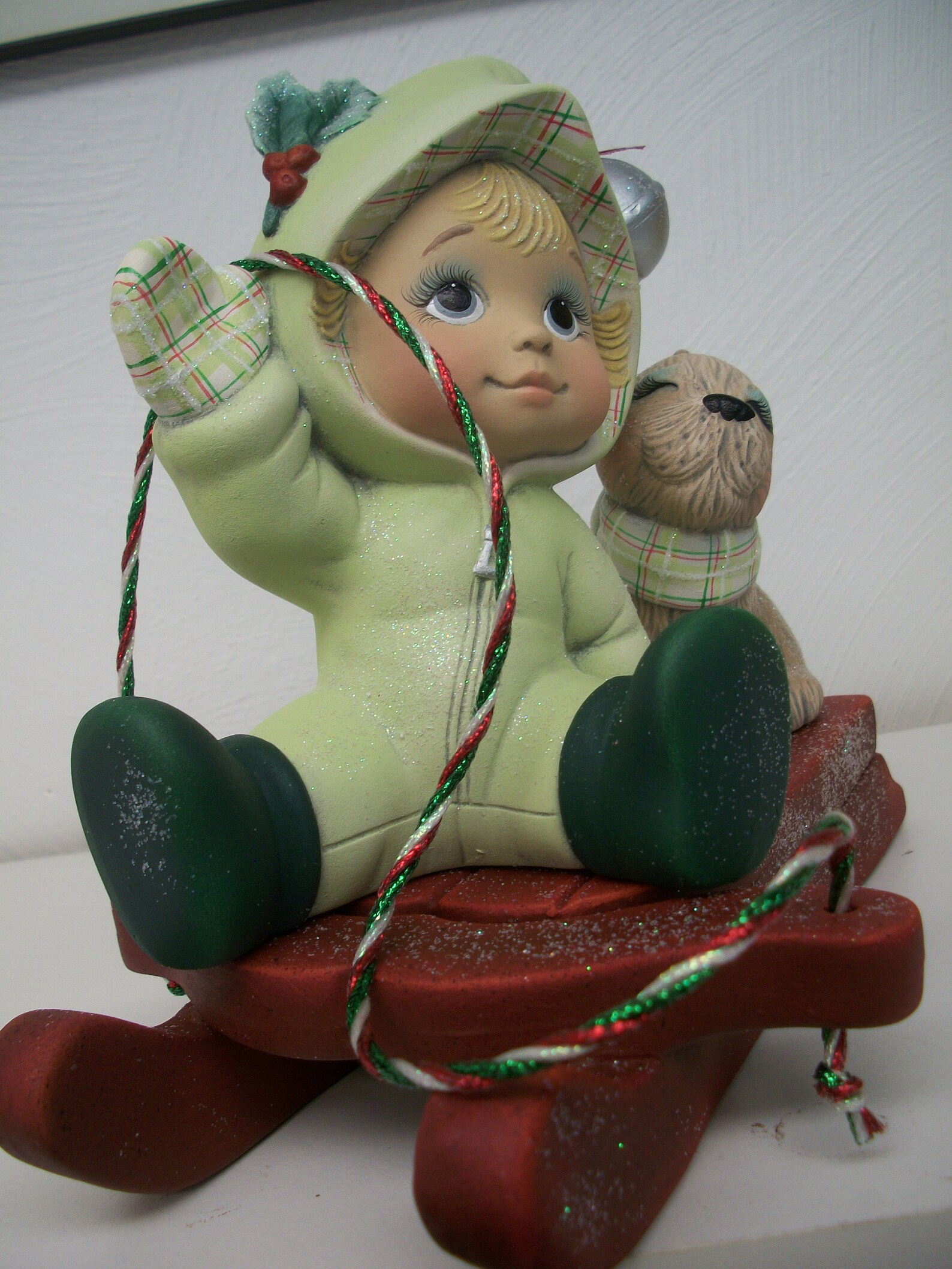 Ceramic Christmas Sweet Tot and Puppy on Sled Christmas - Etsy