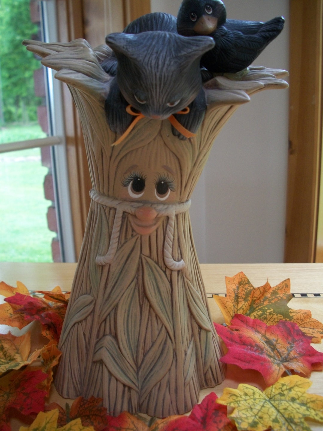 Ceramic Halloween Fall Corn Shock With Halloween Kitty and Crow - Etsy