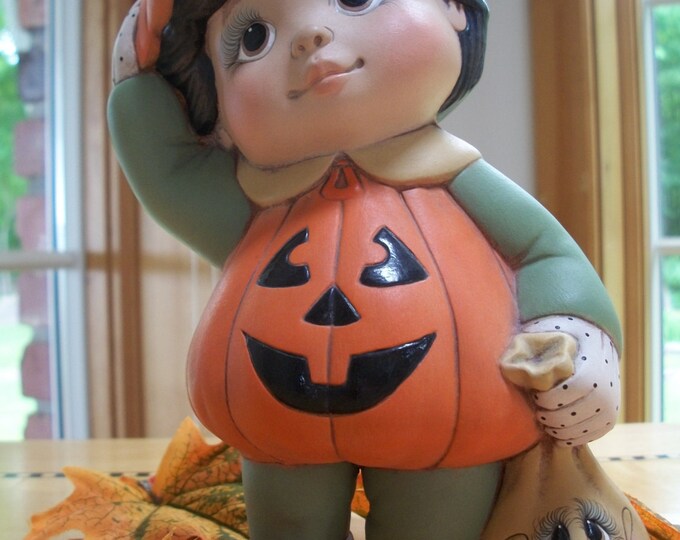Ceramic Halloween Pumpkin Boy Tot Trick or Treater Halloween Decoration ...