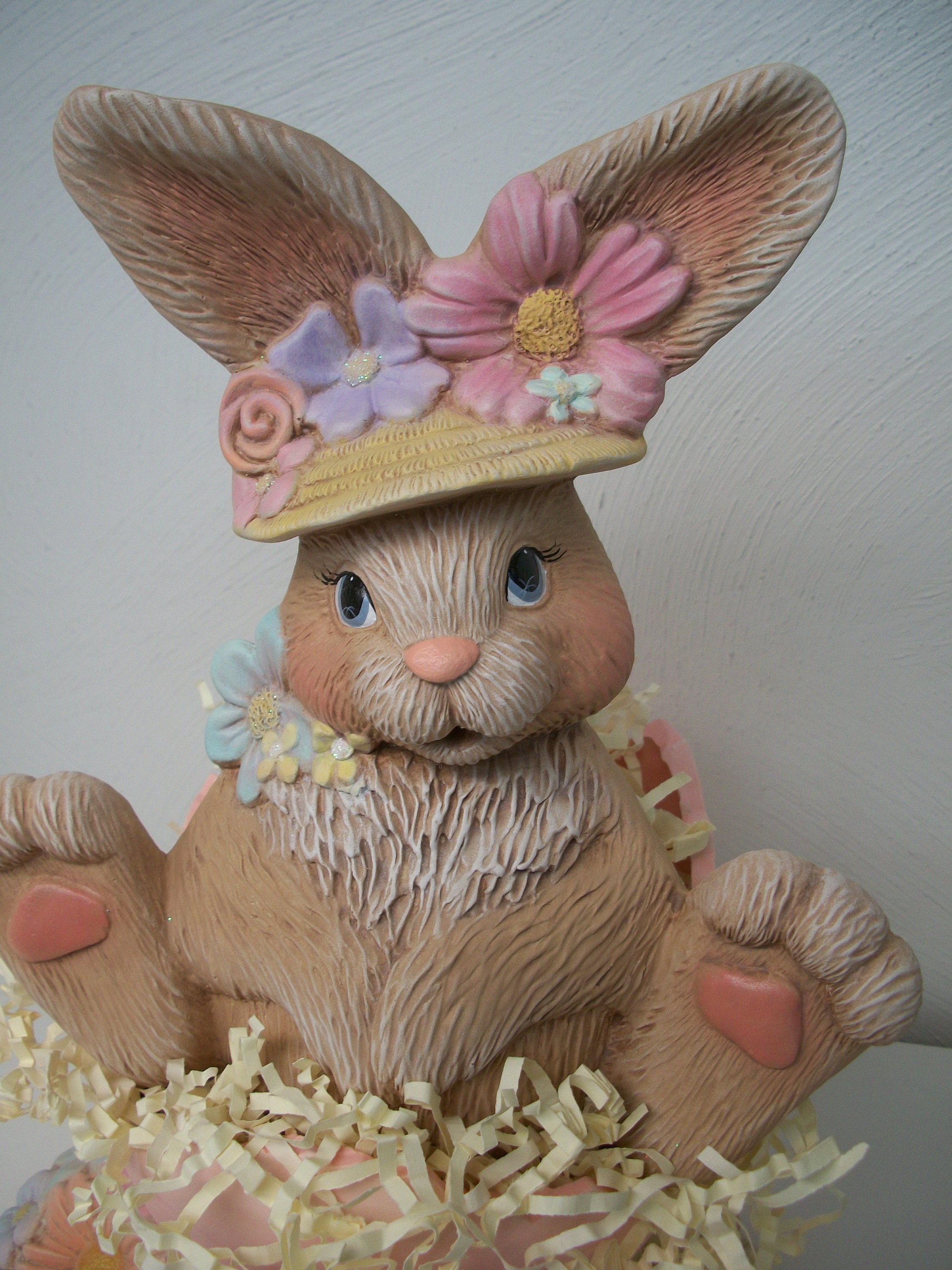 Ceramic Easter Bunny Sitting in Cracked Egg on Flower Base With Egg ...