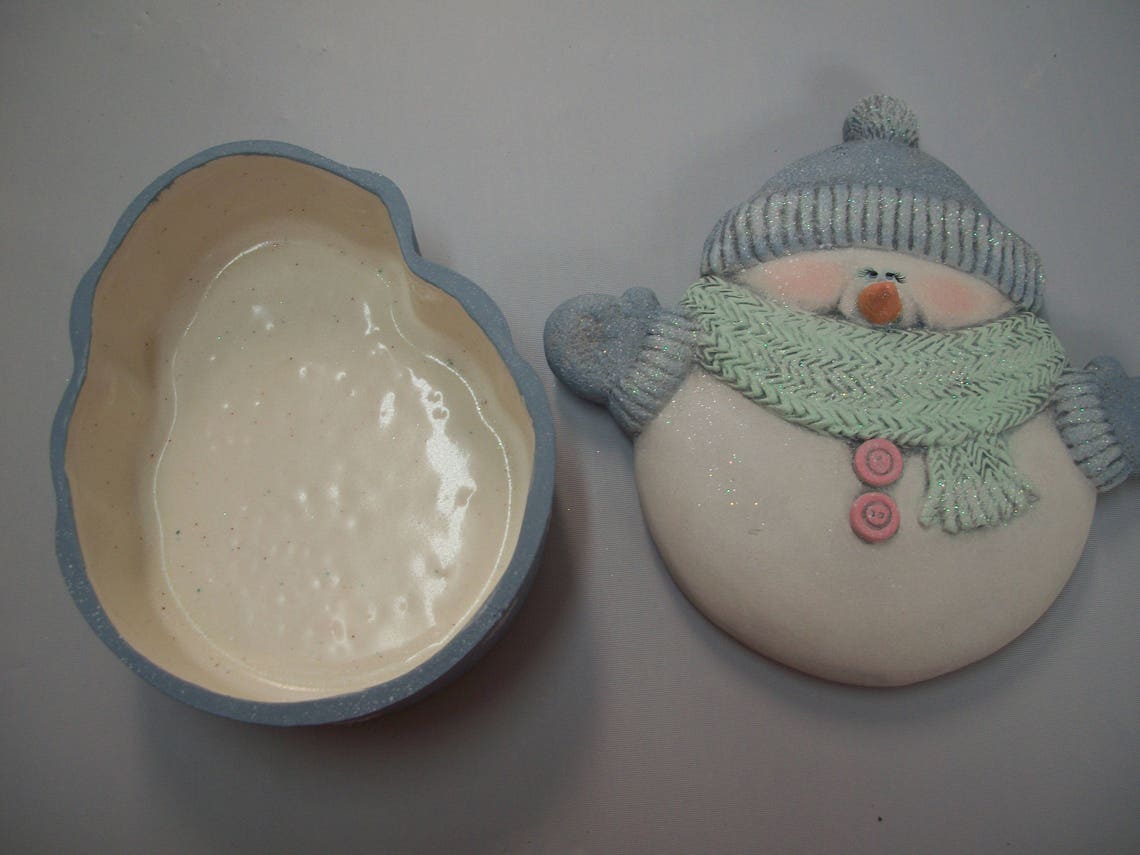 Ceramic Snowman Trinket Box Christmas Decoration Candy Dish - Etsy
