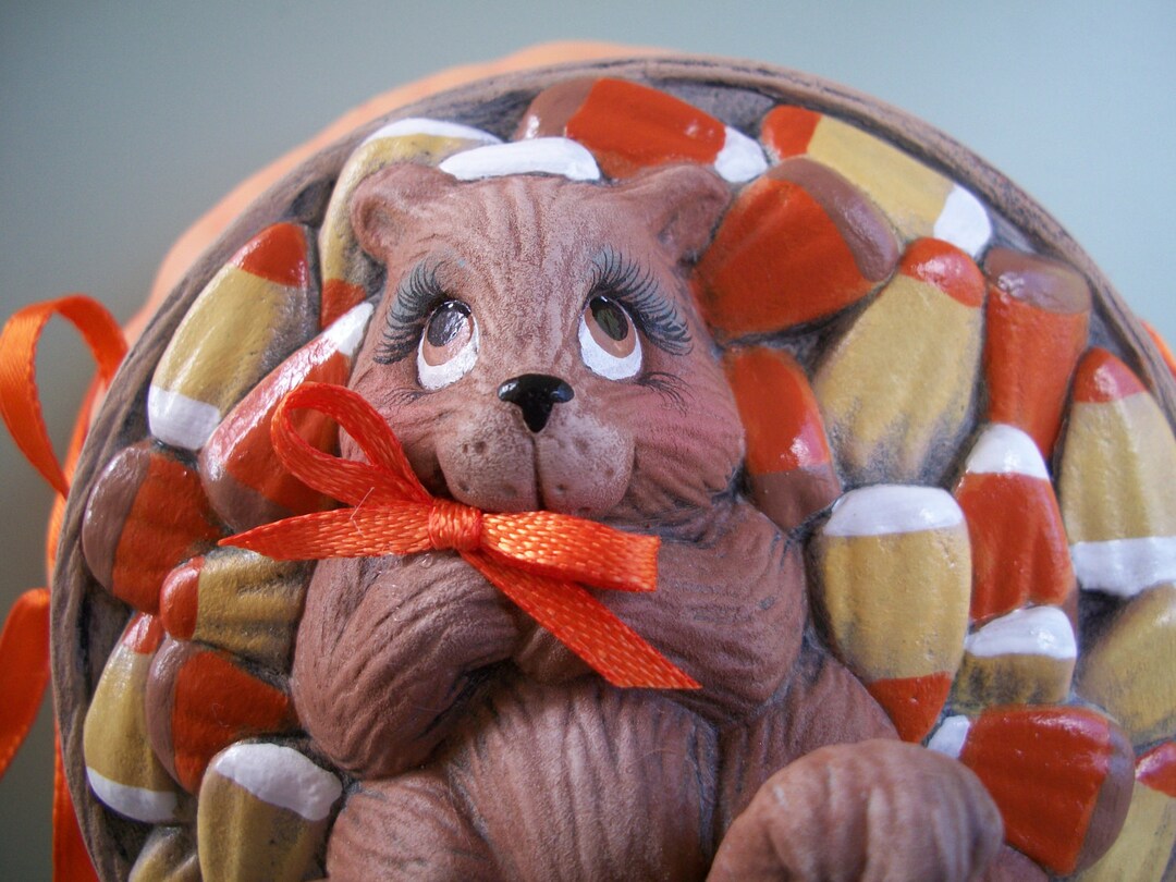 Ceramic Squirrel Candy Corn Candy Dish Halloween Decoration - Etsy