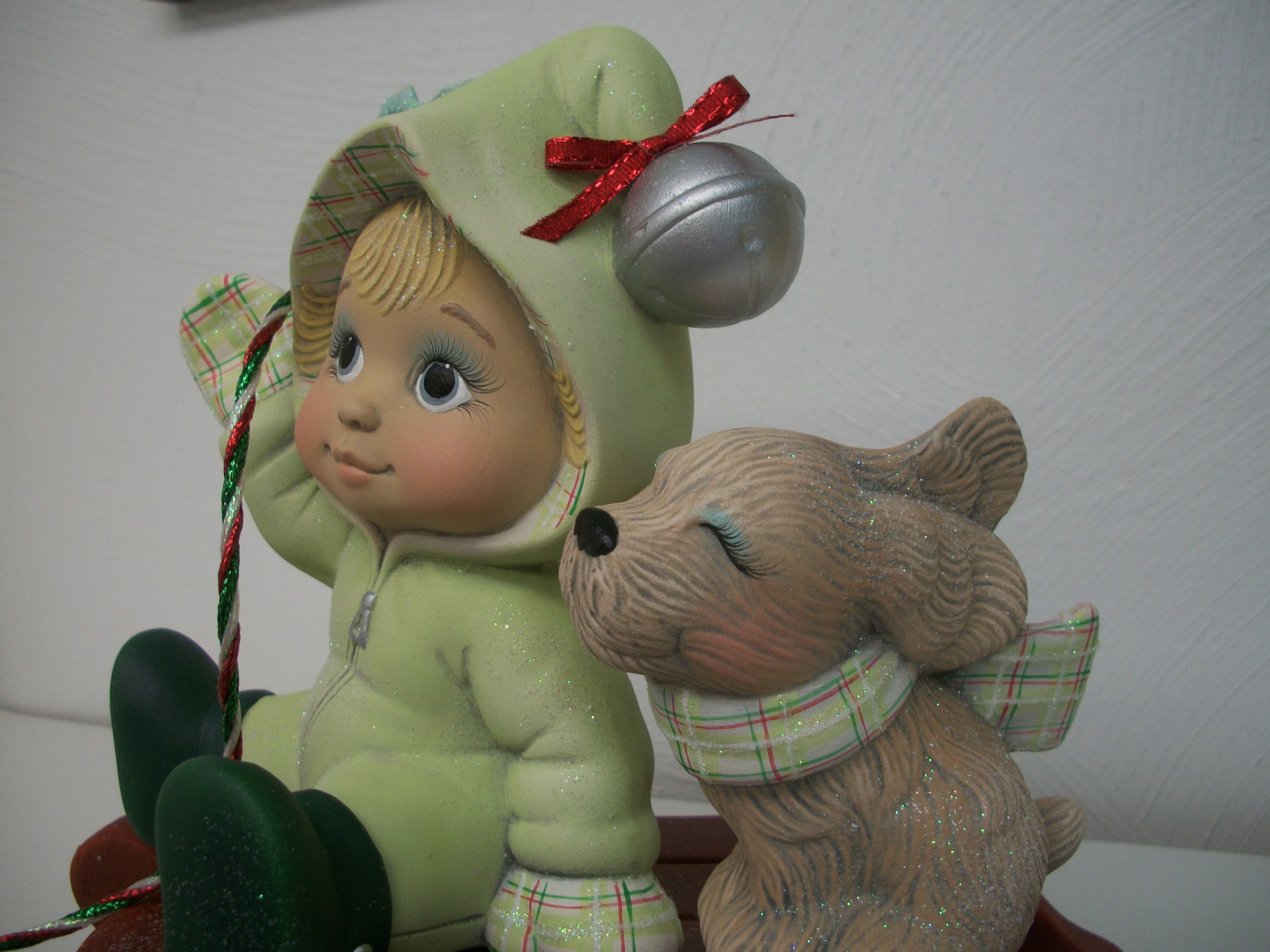 Ceramic Christmas Sweet Tot and Puppy on Sled Christmas - Etsy