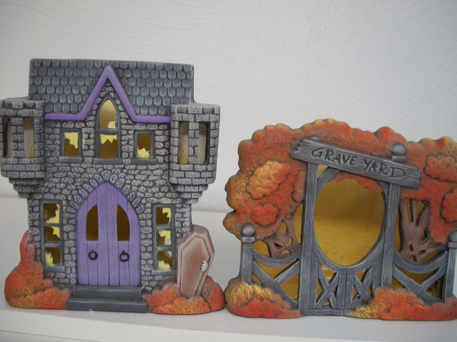 Ceramic Halloween Haunted Houses Votive Village Set of Six - Etsy