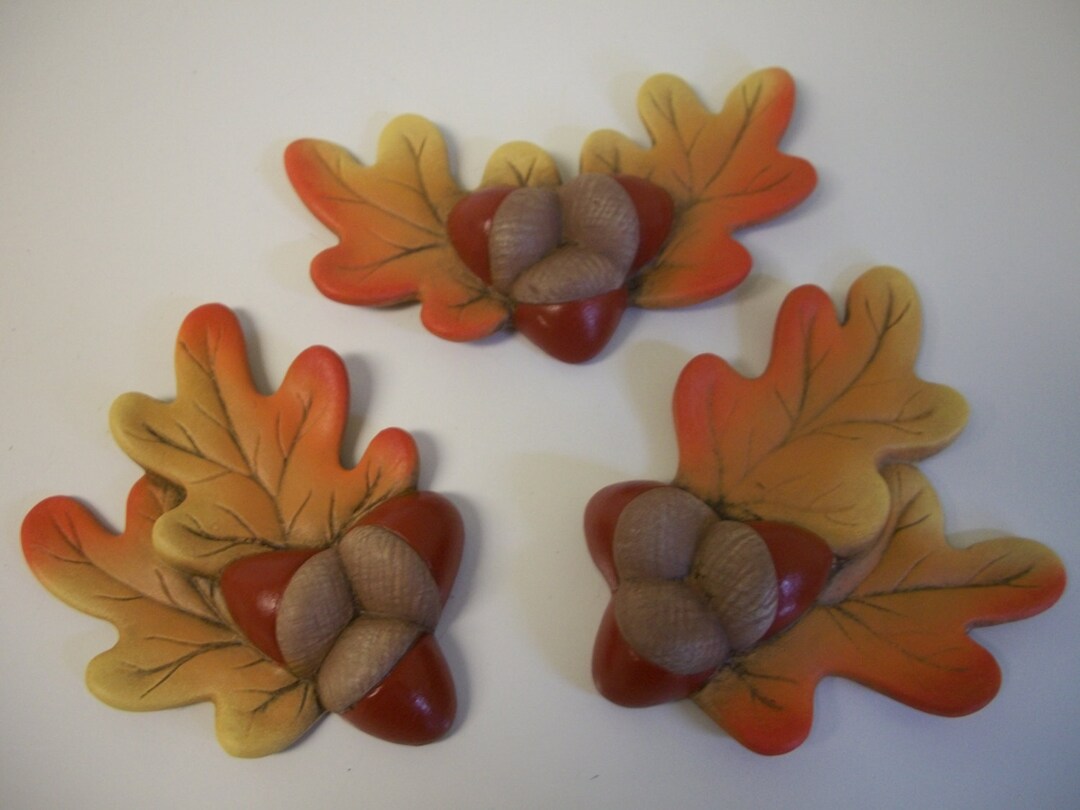 Ceramic Refrigerator Magnets Fall Leaves Acorns Set of Three,halloween ...