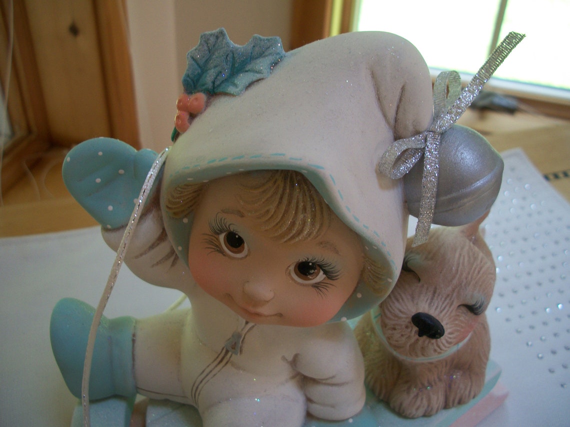 Ceramic Christmas Sweet Tot and Puppy on Sled Christmas - Etsy