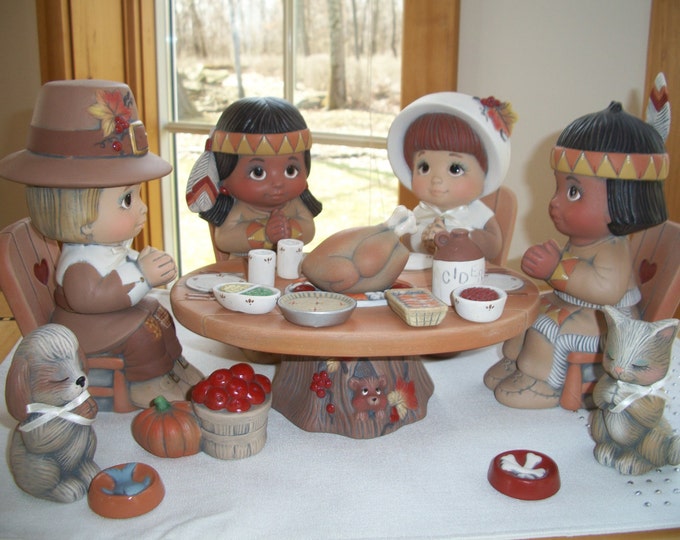 Ceramic Happy Thanksgiving Dinner Scene,holiday,pilgrim,indian,festive ...