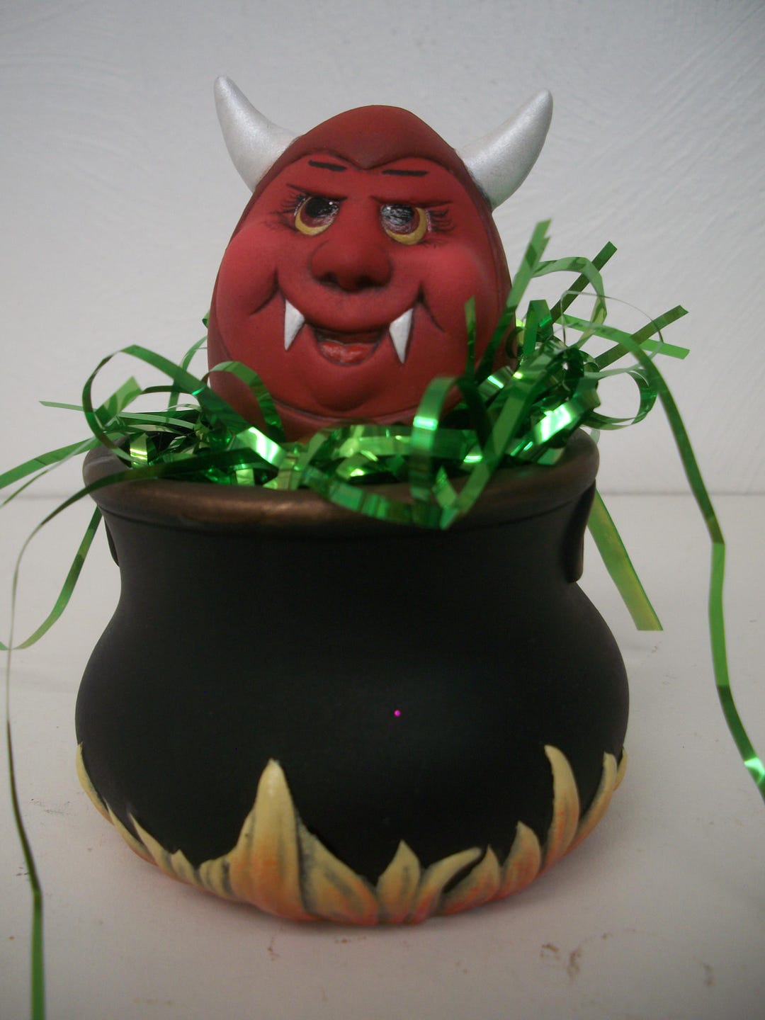 Ceramic Devil in Cauldron Halloween Decoration Egg-pression - Etsy