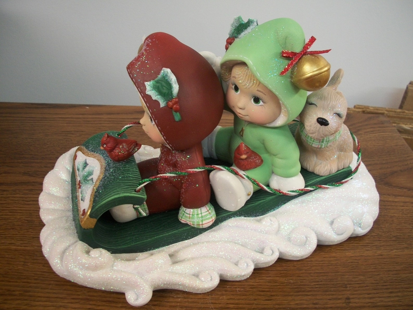 Ceramic Christmas Decoration Snow Tots and Puppy Tobogganing Christmas ...