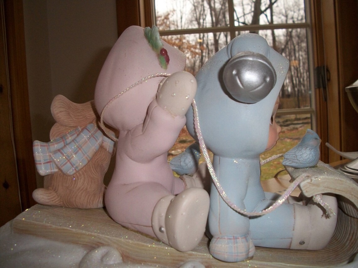 Ceramic Christmas Decoration Snow Tots and Puppy Tobogganing | Etsy