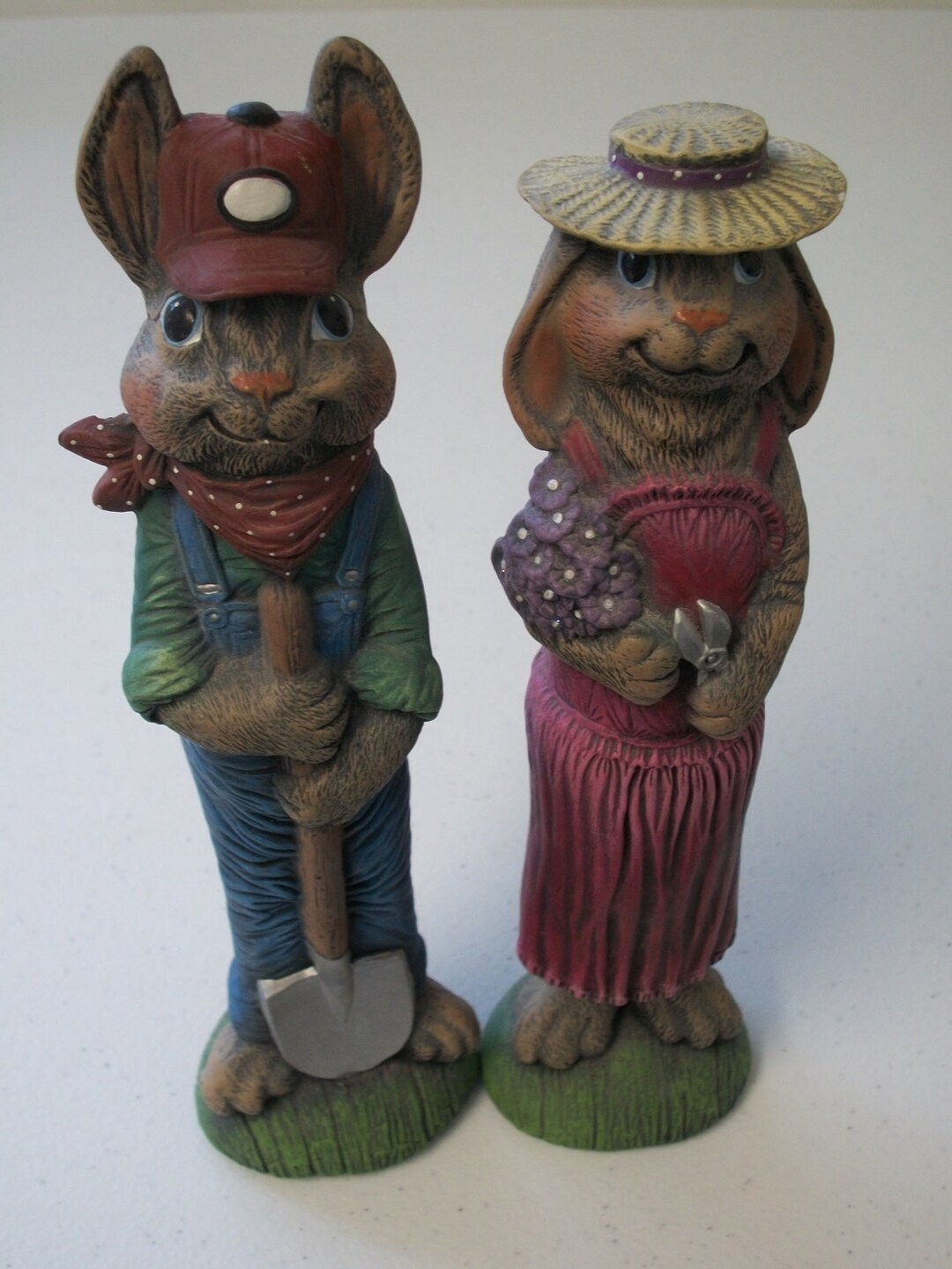 Ceramic Easter Bunnies Set of 2,farmer Bunnies,spring Eater Decoration ...