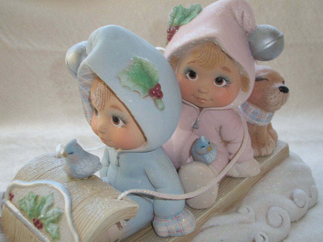 Ceramic Christmas Decoration Snow Tots and Puppy Tobogganing Christmas ...