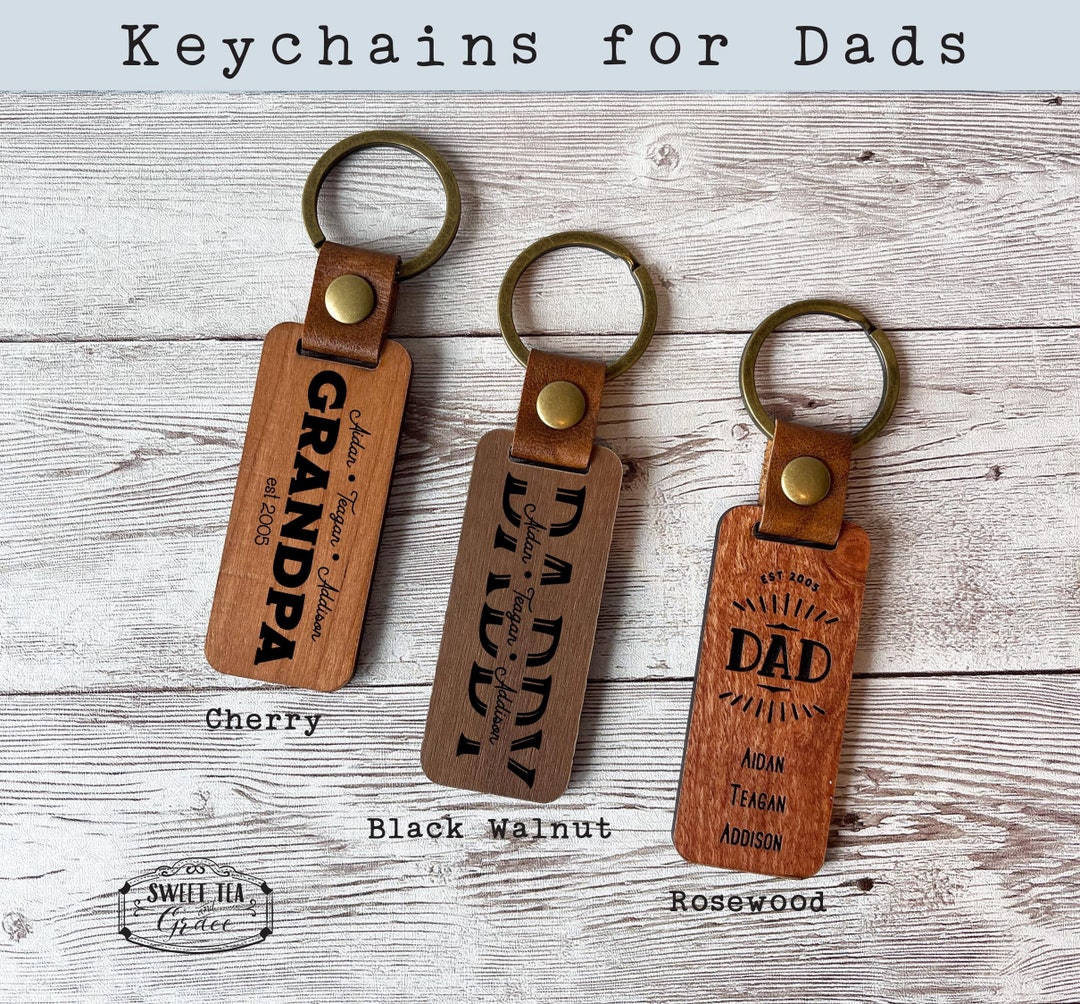Personalized Wood Keychain for Dad, Custom Father's Day Gift, Keychain ...